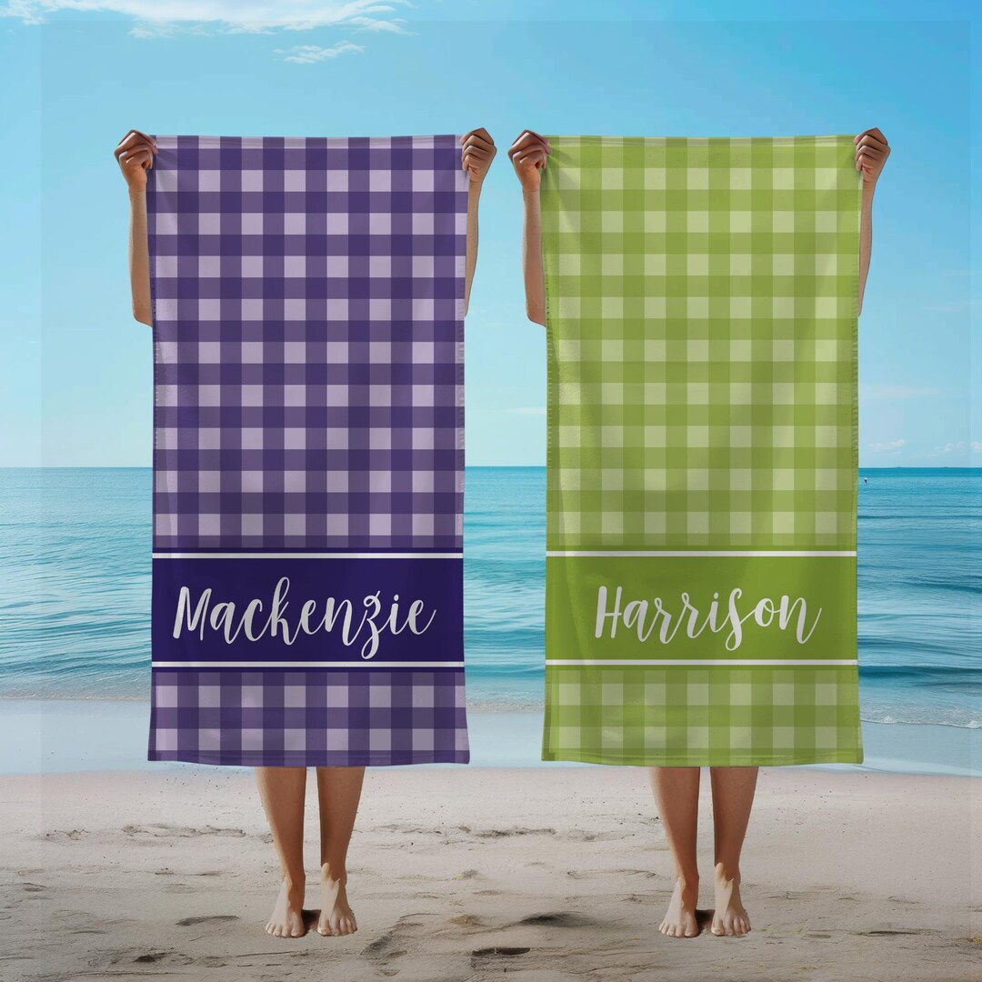 Gingham Custom Beach Towel | Personalized Beach Towel | Kids Birthday ...