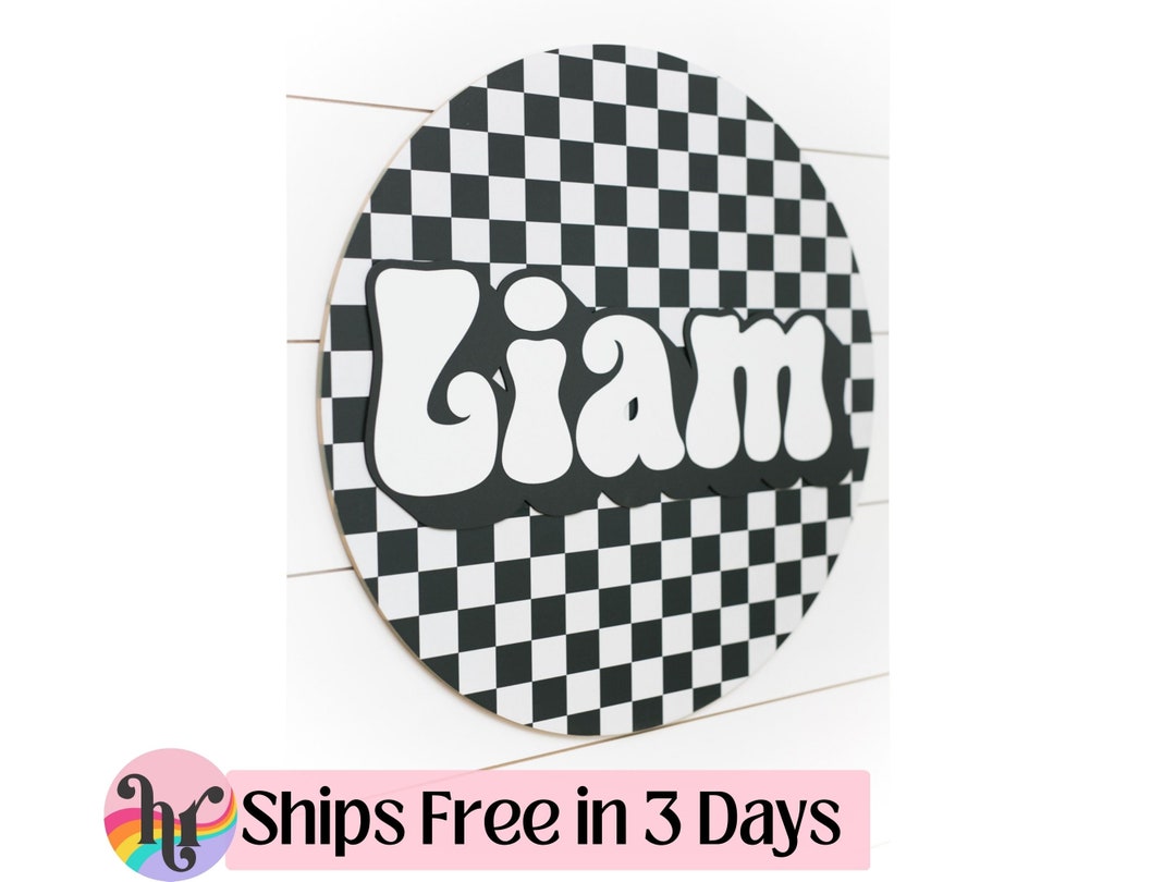 Checkered Pattern Sign , Name Sign for Nursery Girl, Boy, Above Crib ...