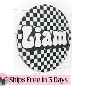 Checkered Pattern Sign , Name Sign for Nursery Girl, Boy, Above Crib ...