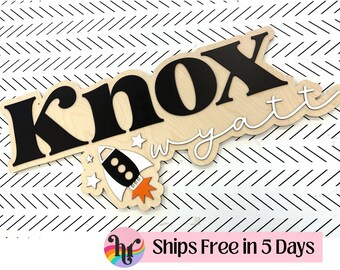 Rocket Name Sign, Nursery Decor, Personalized Wood Sign, Wooden Name ...