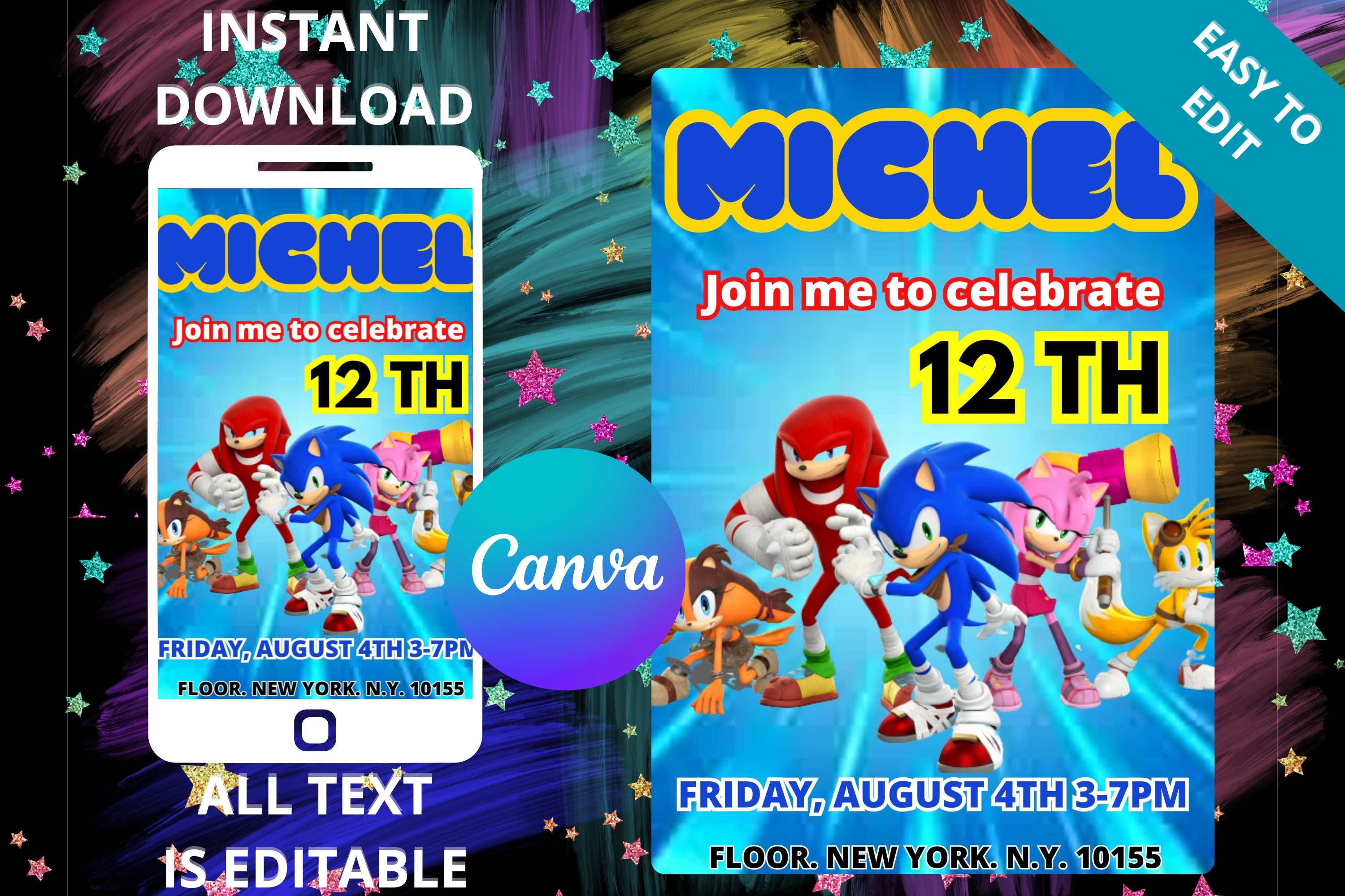 Sonic Invitation, Sonic Digital File, Sonic Party Invite, Sonic ...
