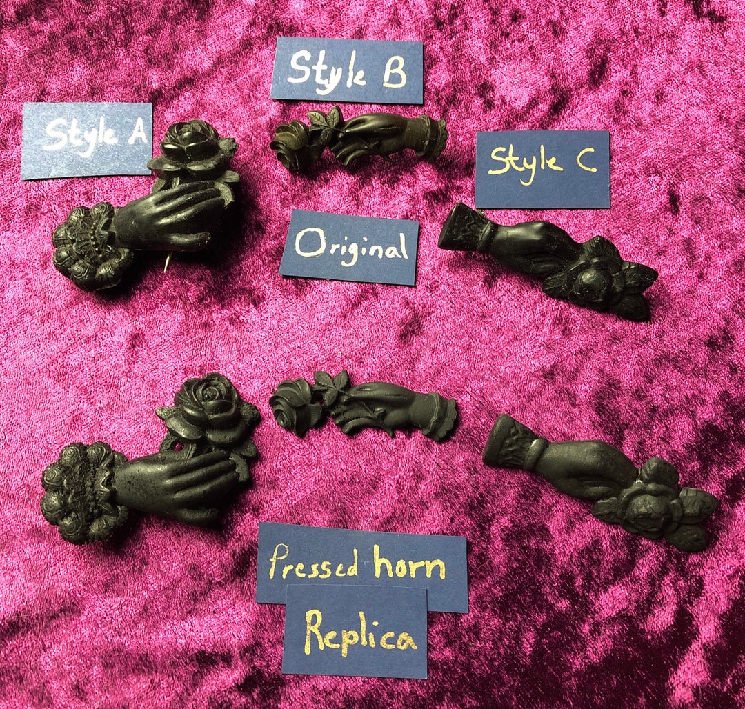 Reproduction Victorian Mourning Sentimental Hand Holding Roses Brooches ...
