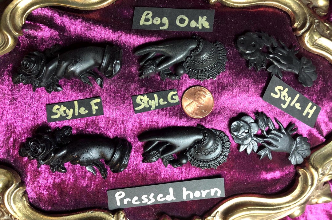 Reproduction Victorian Mourning Sentimental Hand Holding Roses Brooches ...