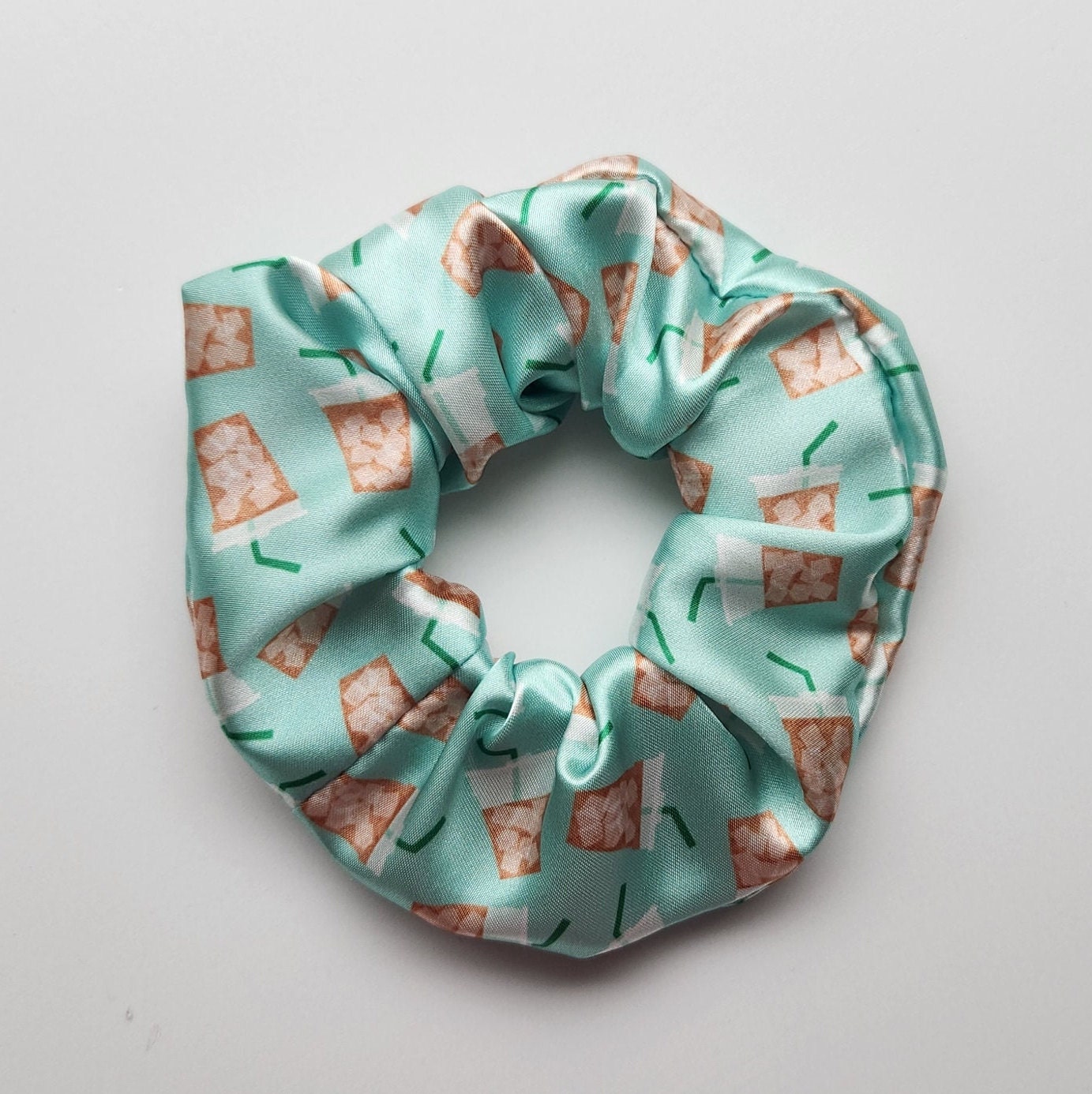 Iced Coffee Scrunchie, Iced Coffee Hair Accessory, Satin Scrunchie ...