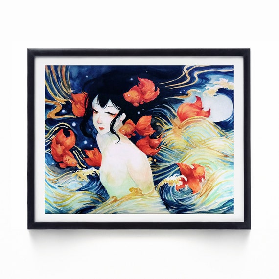 Swelling Seas Ocean Red Fish Gold Fish Anime Anime Girl | Etsy