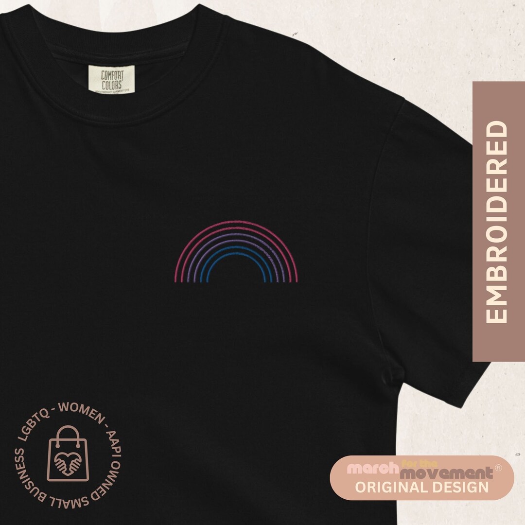 Bi Thin Rainbow Embroidered Comfort Color T Shirt | Bi Pride Tshirt ...
