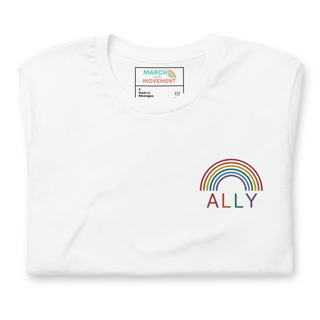 LGBTQ Ally T Shirt | Embroidered Ally Rainbow T Shirt | March for the ...