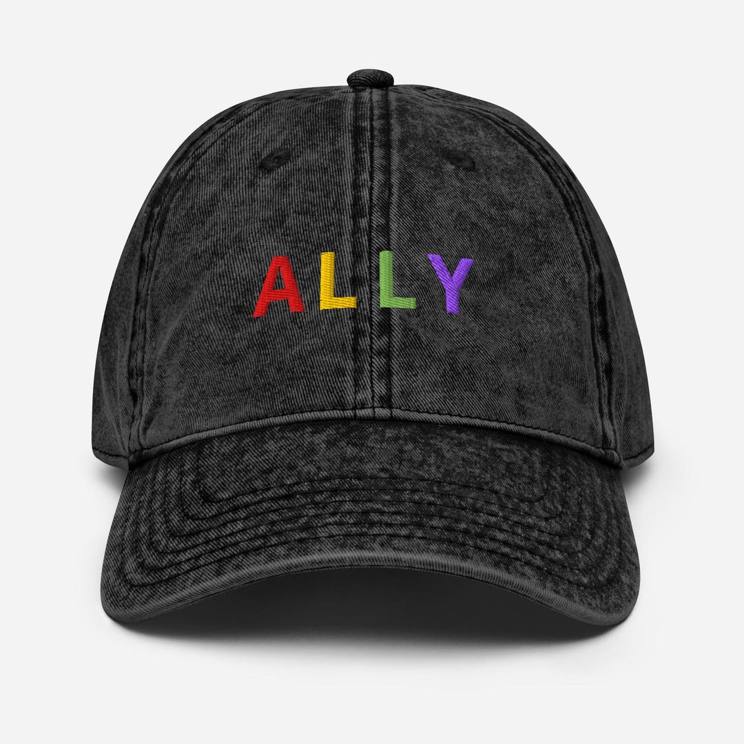 Ally Embroidered Hat – Washed Black Vintage Cap, 100% Cotton Twill ...