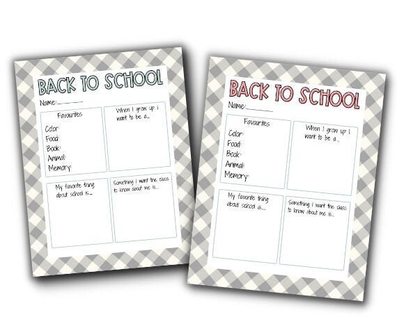 First Day of School Questionnaire Back to School | Etsy