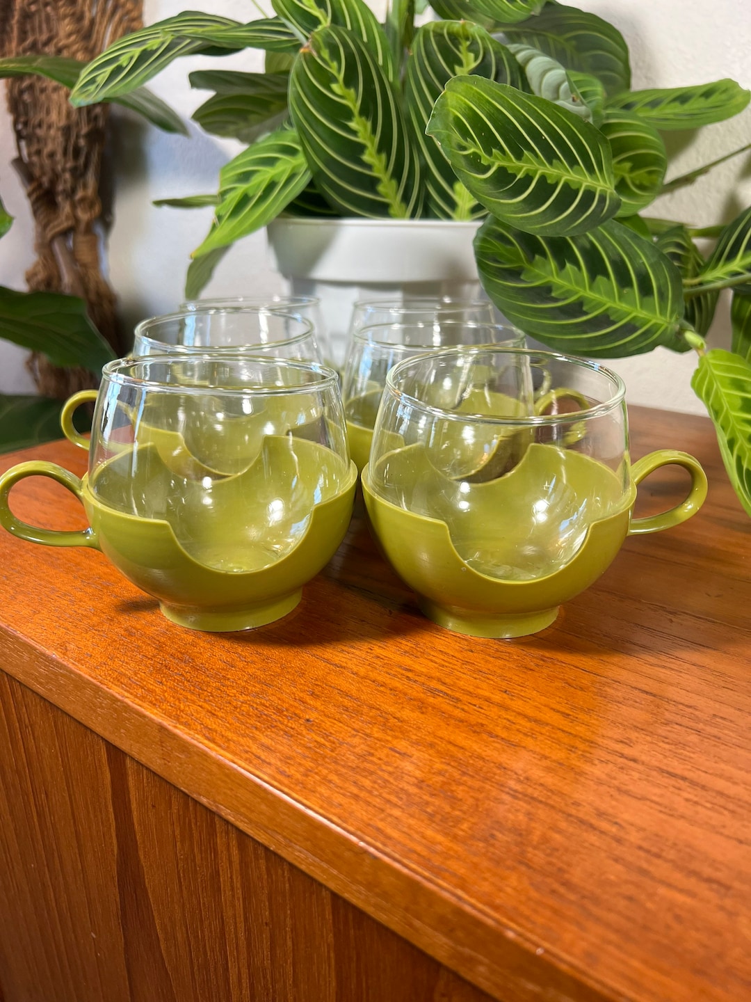 Vintage Set of 6 Pyrex Avocado Green Roly Poly Mugs With Detachable ...