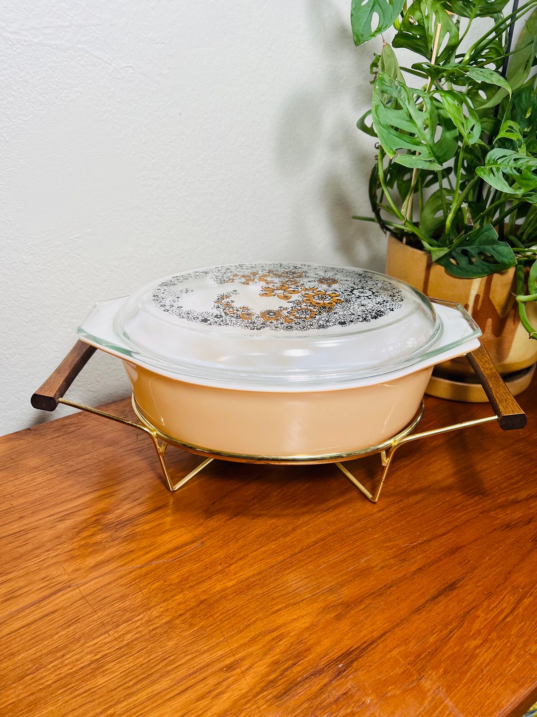 Vintage Pyrex Floral Bubbles 045 Oval Casserole 2.5 Quart Capacity With ...