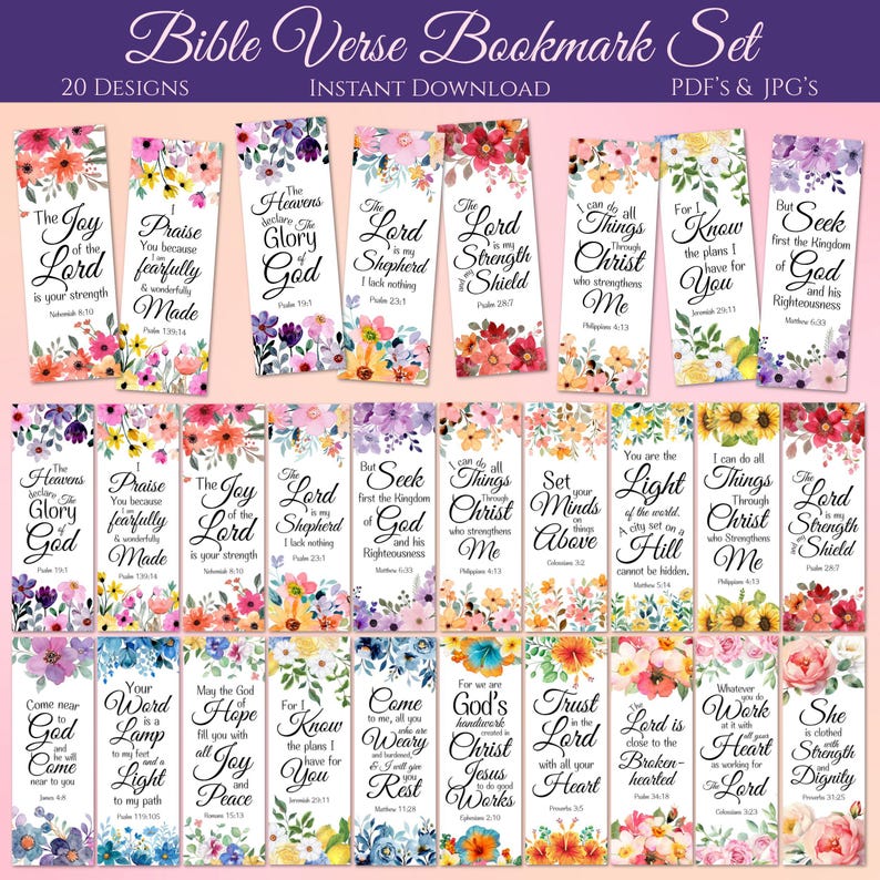 Bible Verse Bookmarks, Bookmark for Women, Christian Favors, Floral ...