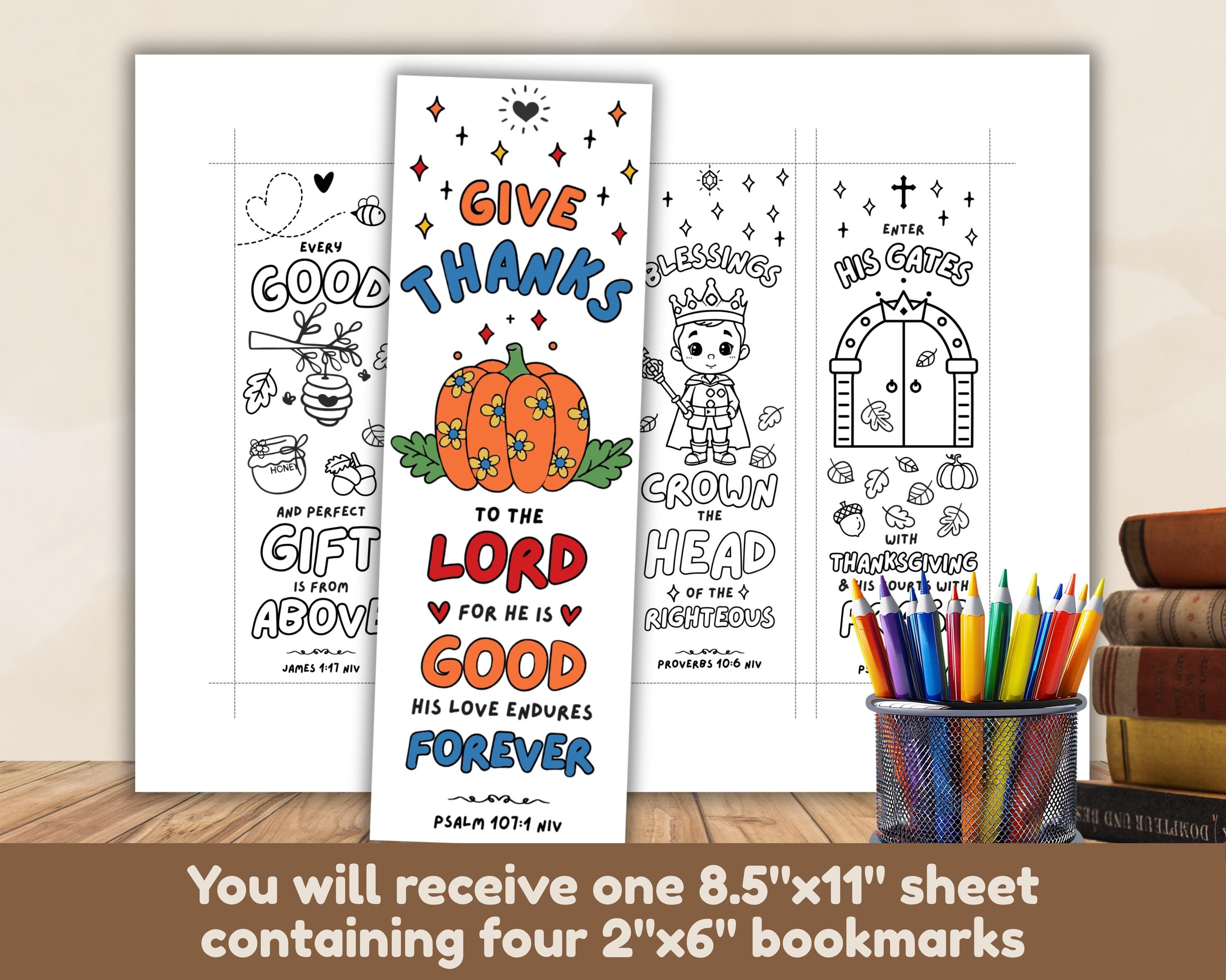Printable Bible Verse Coloring Bookmark Craft, Thankful Activity ...