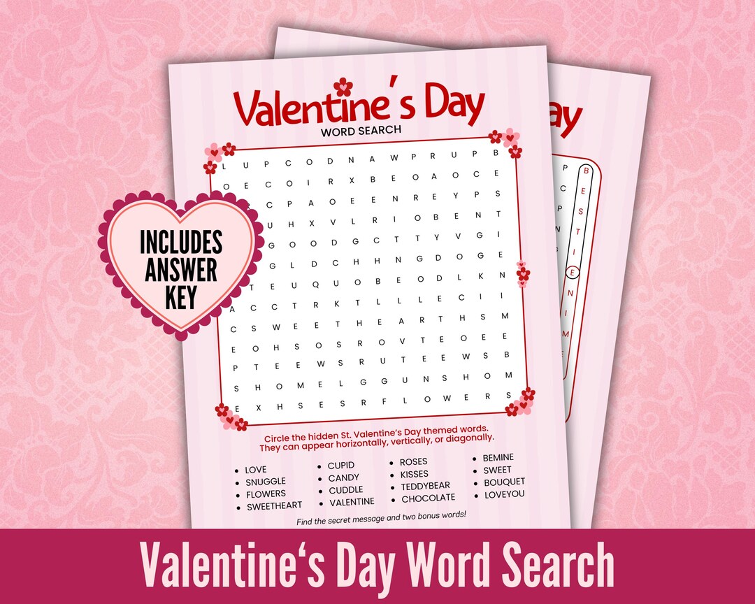 Valentine's Day Game, Word Search Puzzle, Classroom Game, Office Party ...