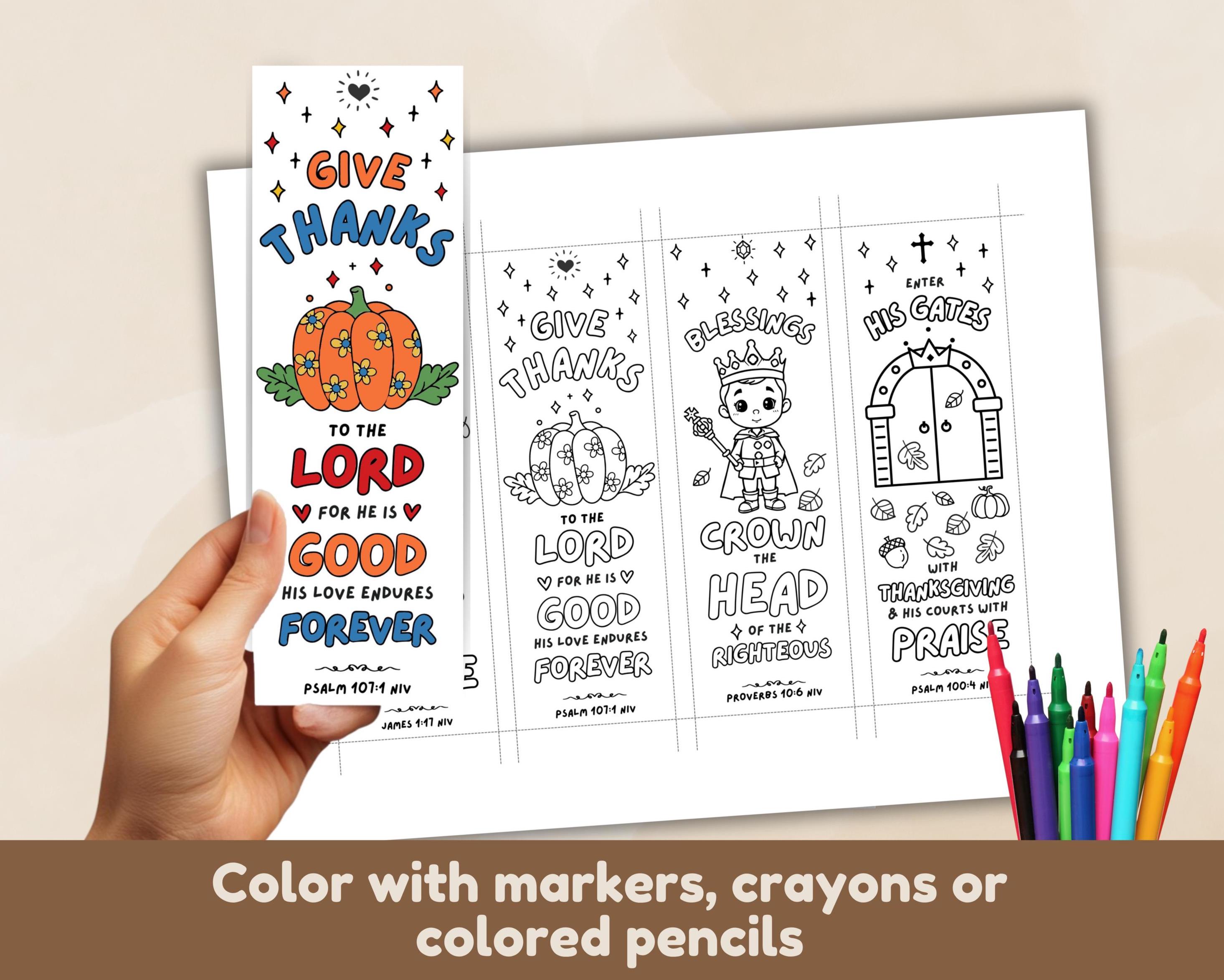 Printable Bible Verse Coloring Bookmark Craft, Thankful Activity ...