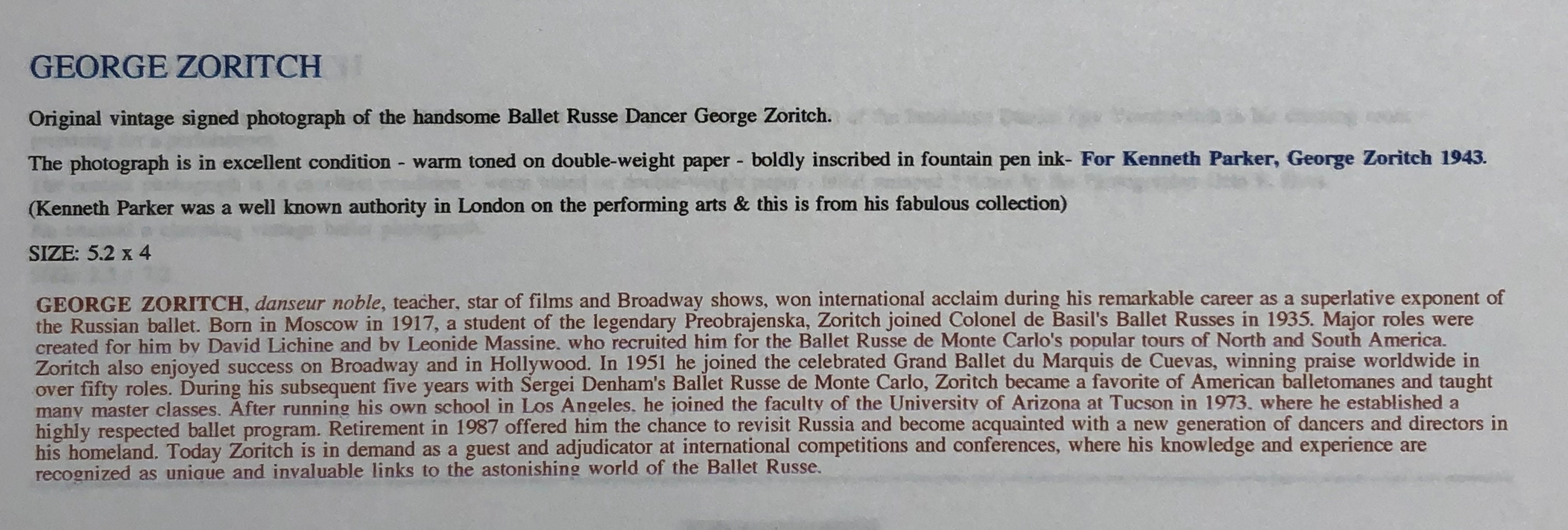 Ballet Russe Dancer George Zoritch Autographed Silver - Etsy