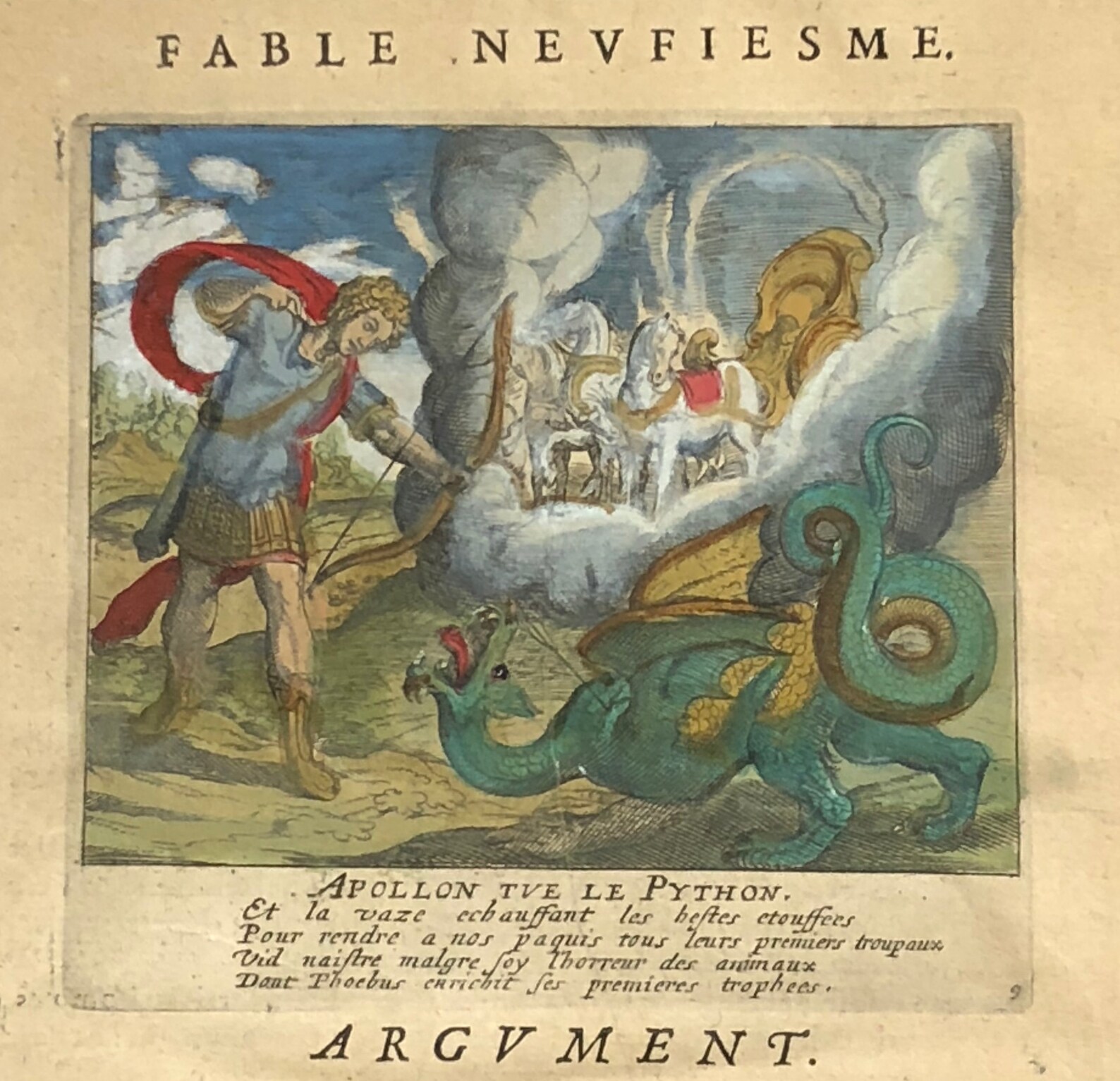 Apollo Slaying the Dragon Grabado coloreado a mano por Jean | Etsy