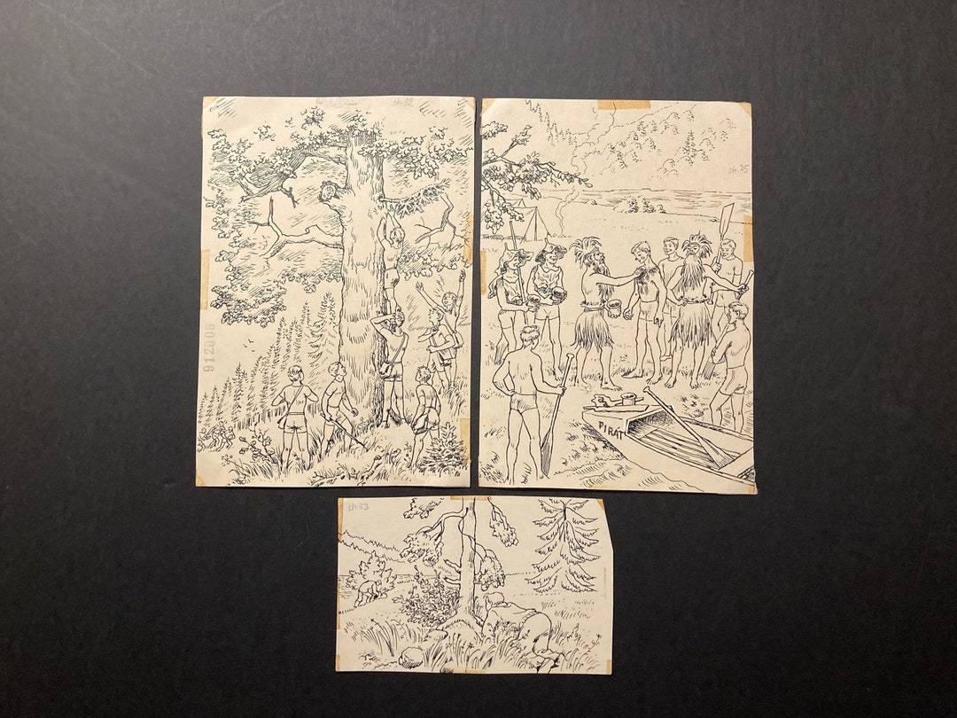 Three Original, Vintage (1920's) Ink Drawings by Czech Artist Jovek ...