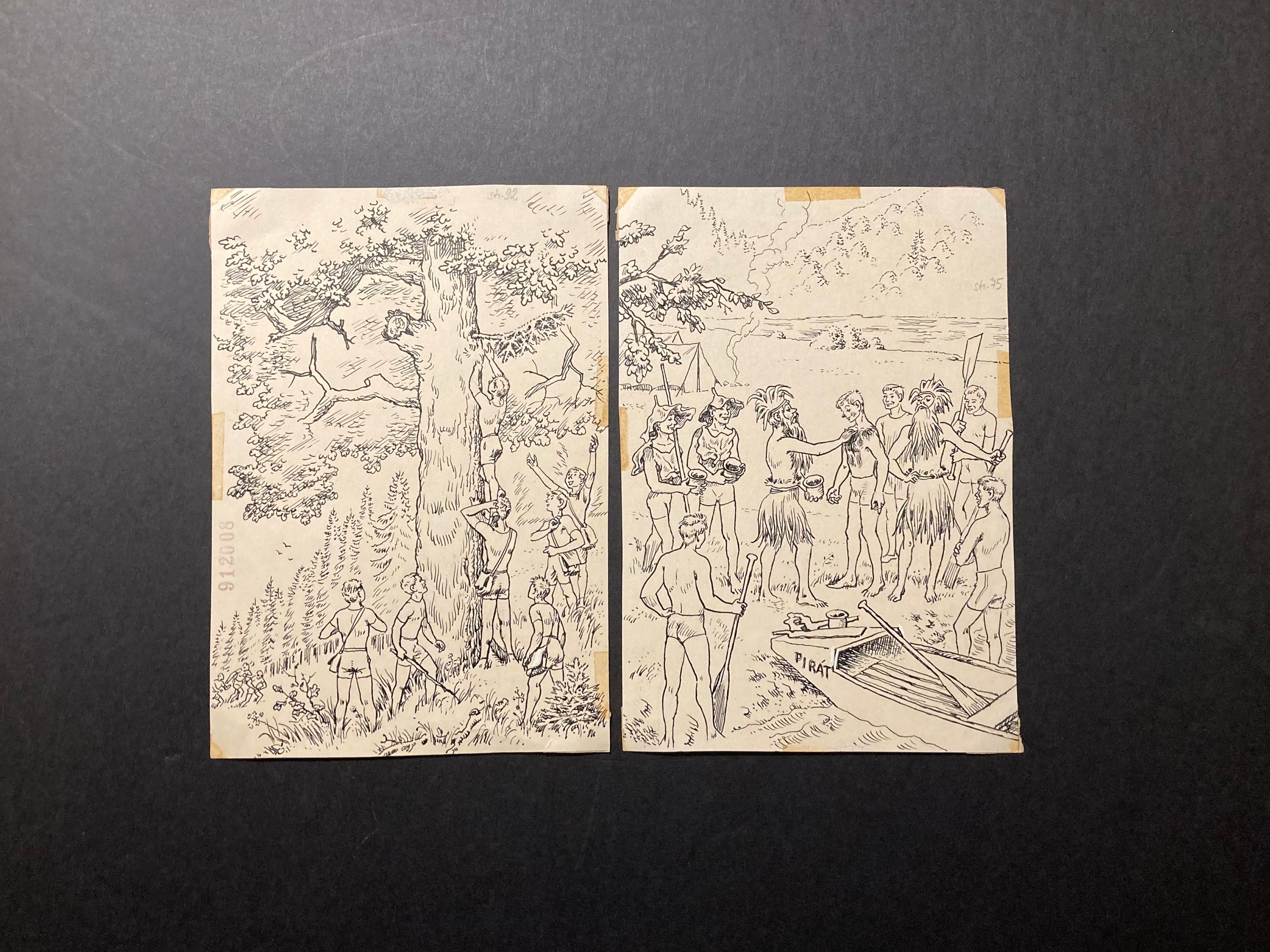 Three Original, Vintage (1920's) Ink Drawings by Czech Artist Jovek ...