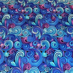 Blue & Purple Swirls Waves Cotton Quilting Crafting Sewing Fabric - Etsy