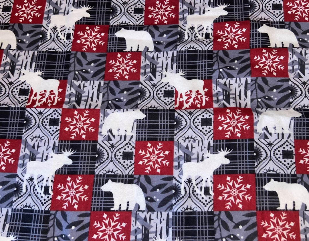 Winter Animal Flannel Fabric: Bear & Moose Cotton Quilting - Etsy