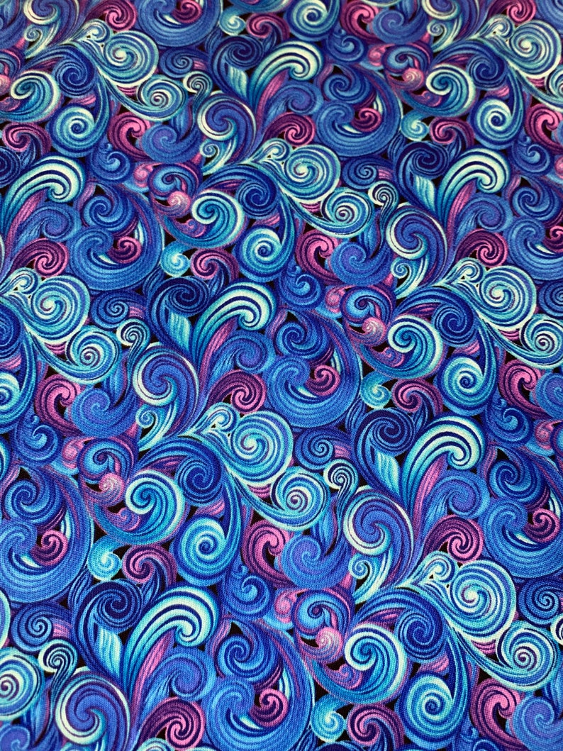Blue & Purple Swirls Waves Cotton Quilting Crafting Sewing Fabric - Etsy