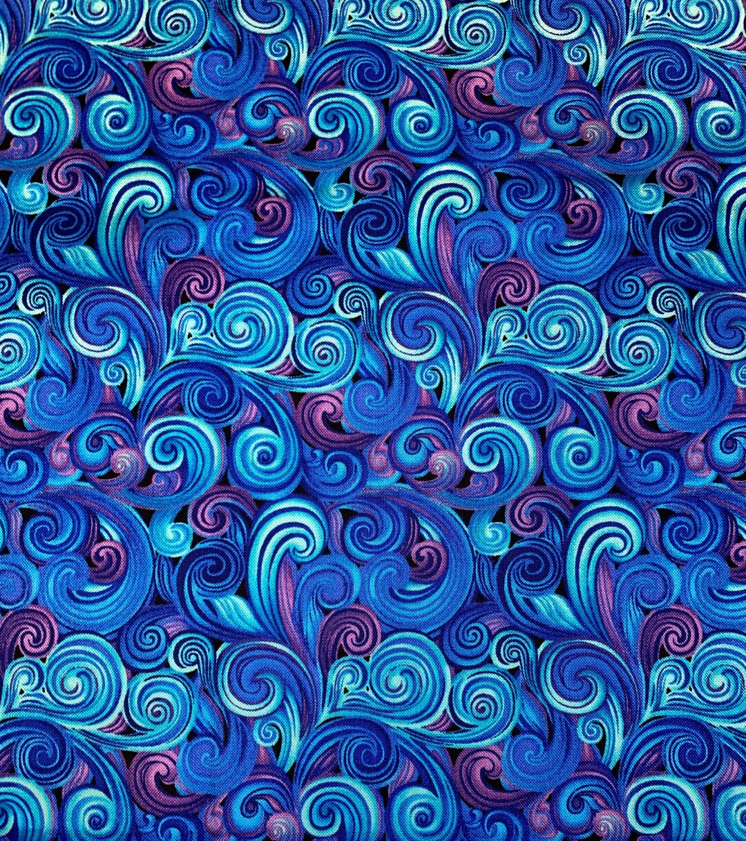 Blue & Purple Swirls Waves Cotton Quilting Crafting Sewing - Etsy