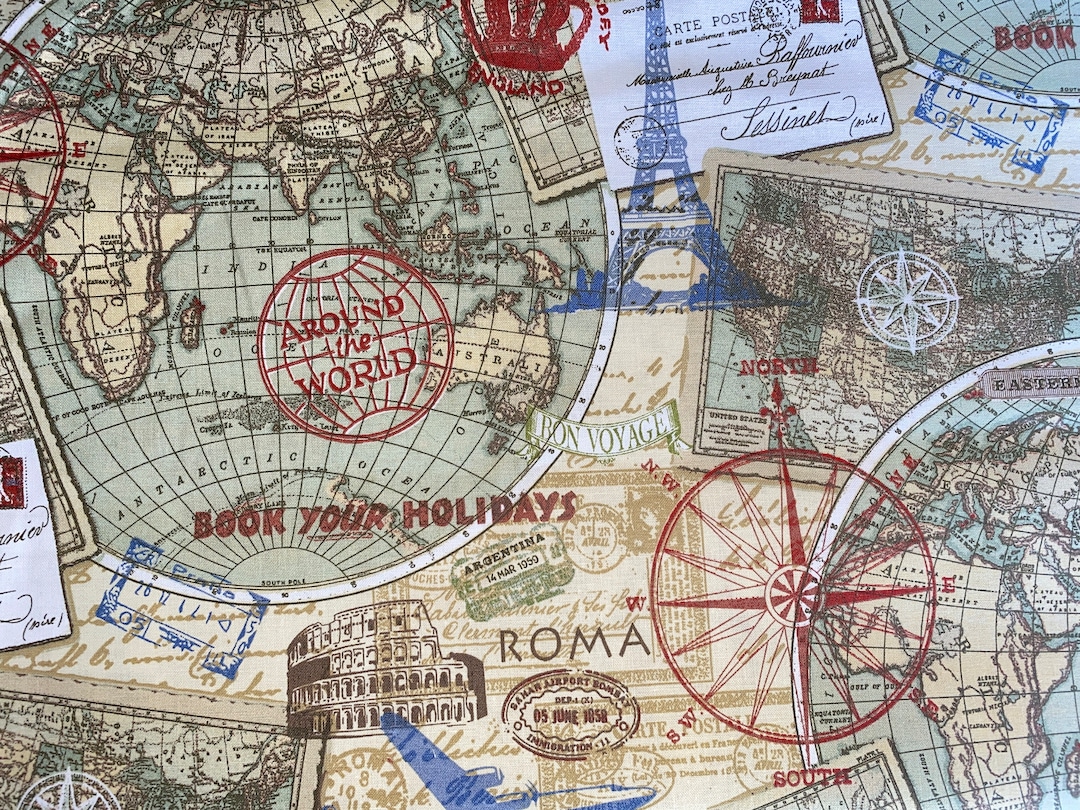 World Map Travel Cotton Quilting Crafting Sewing Fabric - Etsy