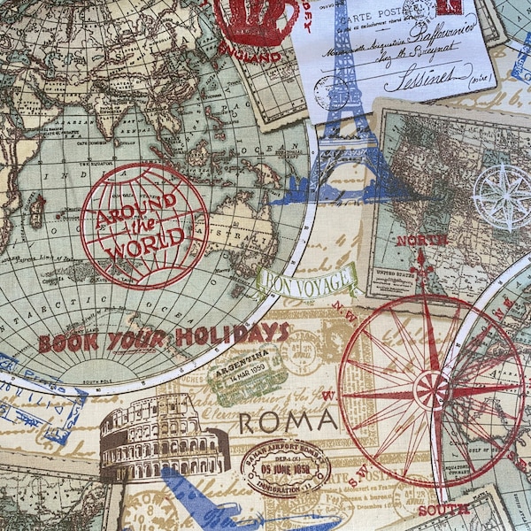 World Map Fabric - Etsy