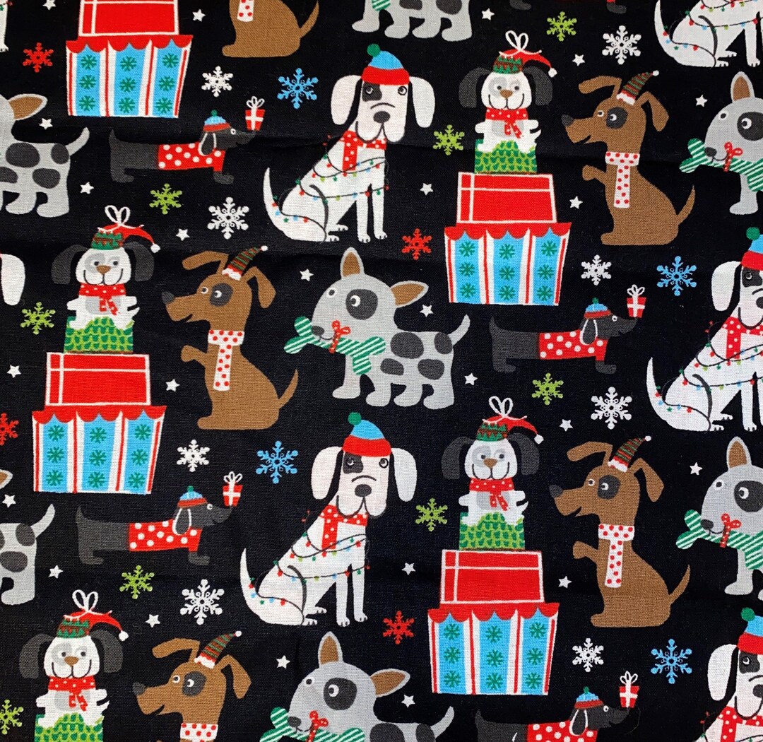 Christmas Dogs Fabric Presents Cotton Quilting Crafting Sewing Fabric ...