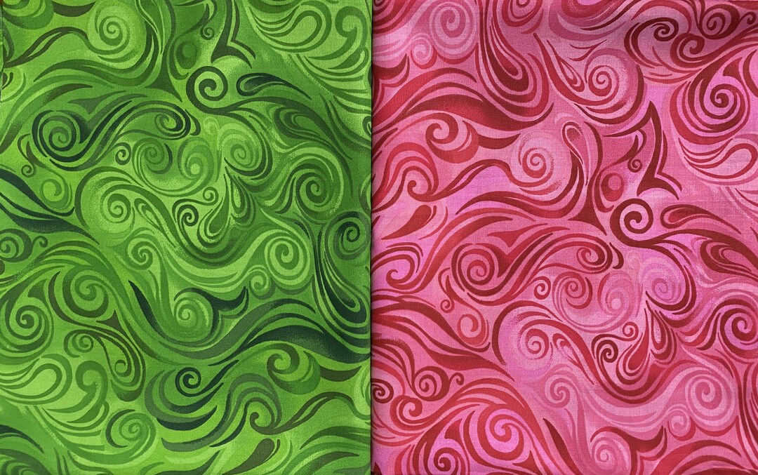Green or Pink Swirl Blender Fabric Quilting Cotton Craft Sewing Fabric ...