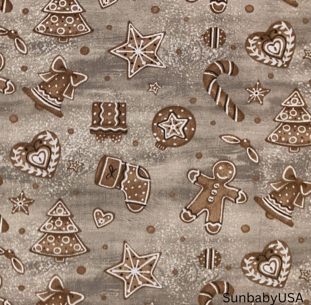 Gingerbread Cookies Fabric Tan Christmas Quilt Cotton Sewing Craft ...