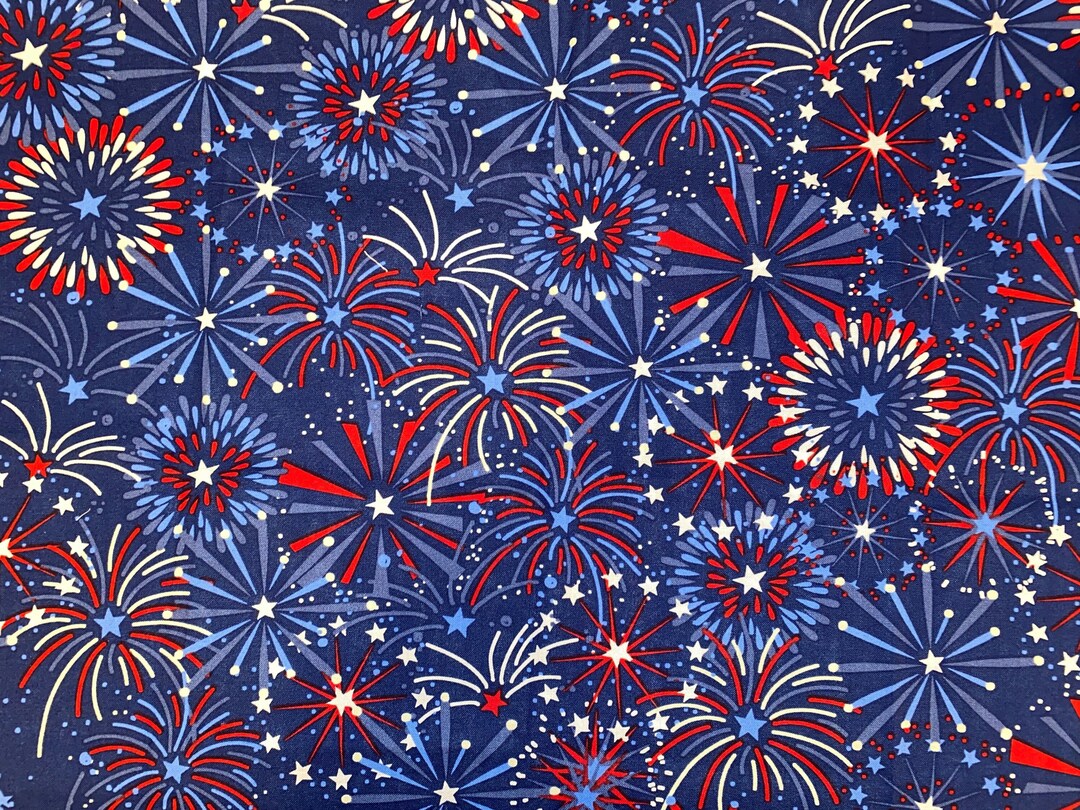 Patriotic Fabric Fireworks Stars Cotton Quilting Crafting Sewing Fabric ...