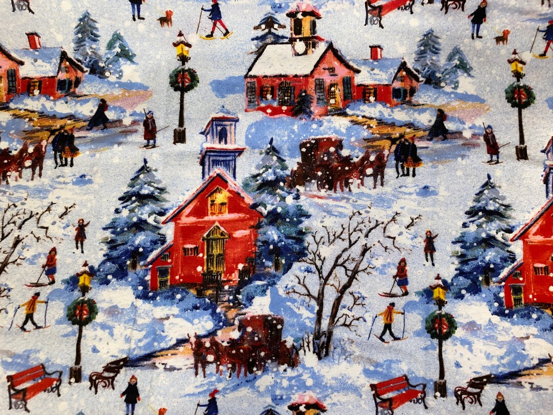 Christmas Holiday Flannel Fabric Winter Scenic Cotton Quilting Crafting ...