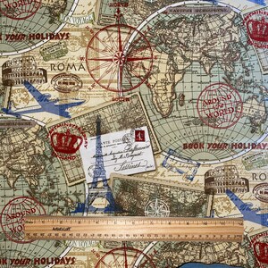 World Map Travel Cotton Quilting Crafting Sewing Fabric - Etsy