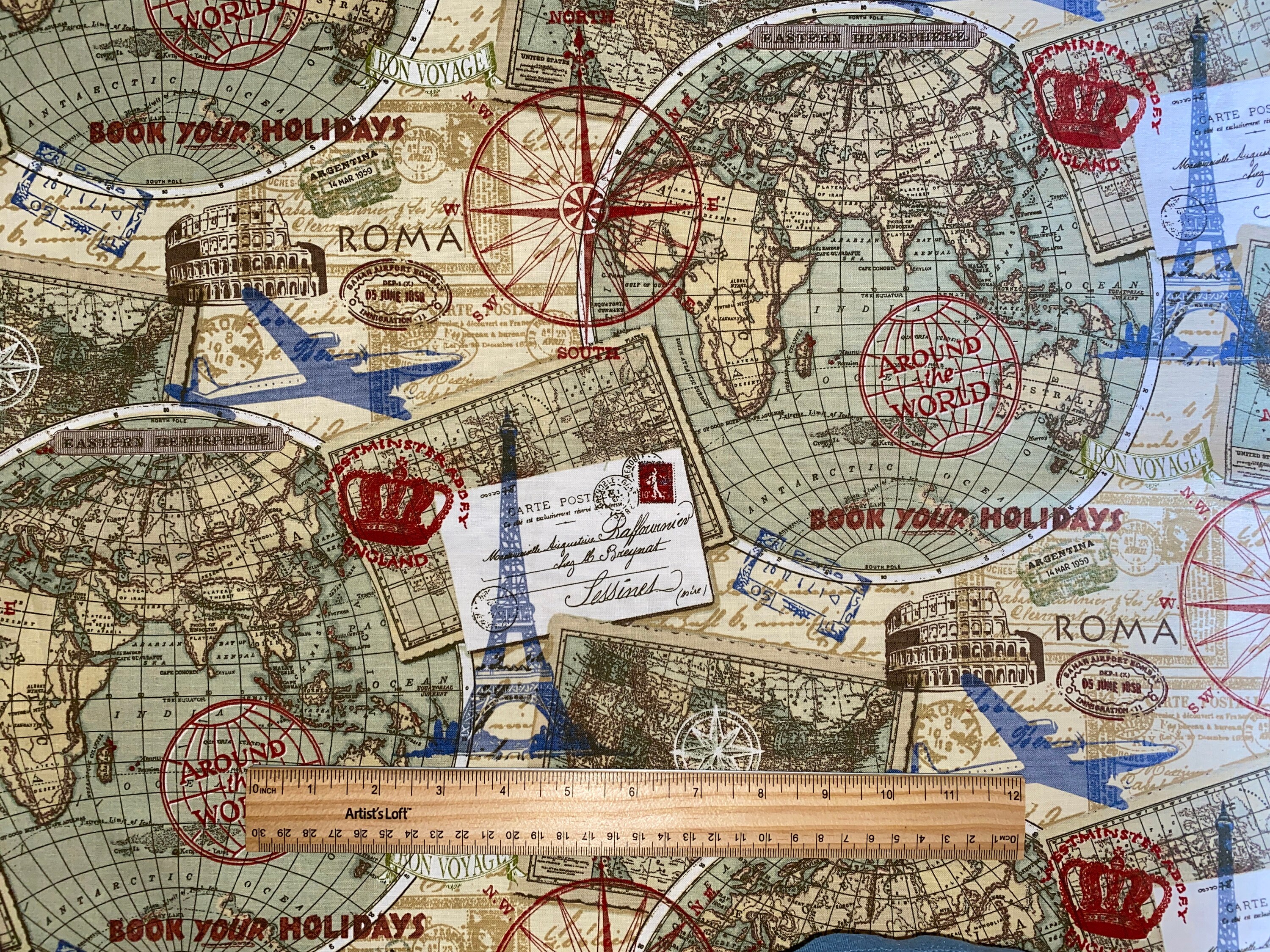 World Map Travel Cotton Quilting Crafting Sewing Fabric - Etsy