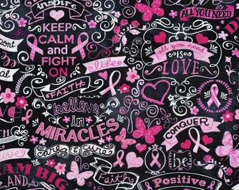Breast Cancer Fabric Breast Cancer Pink Ribbon on Black by Khaus Breast ...