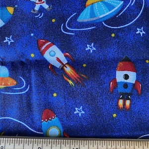 Outer Space Fabric Kids Space Rocket Cotton Quilting Crafting Sewing ...