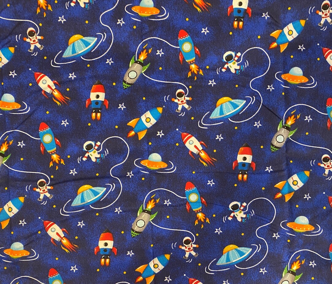 Outer Space Fabric Kids Space Rocket Cotton Quilting Crafting Sewing ...