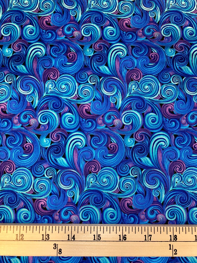 Blue & Purple Swirls Waves Cotton Quilting Crafting Sewing - Etsy