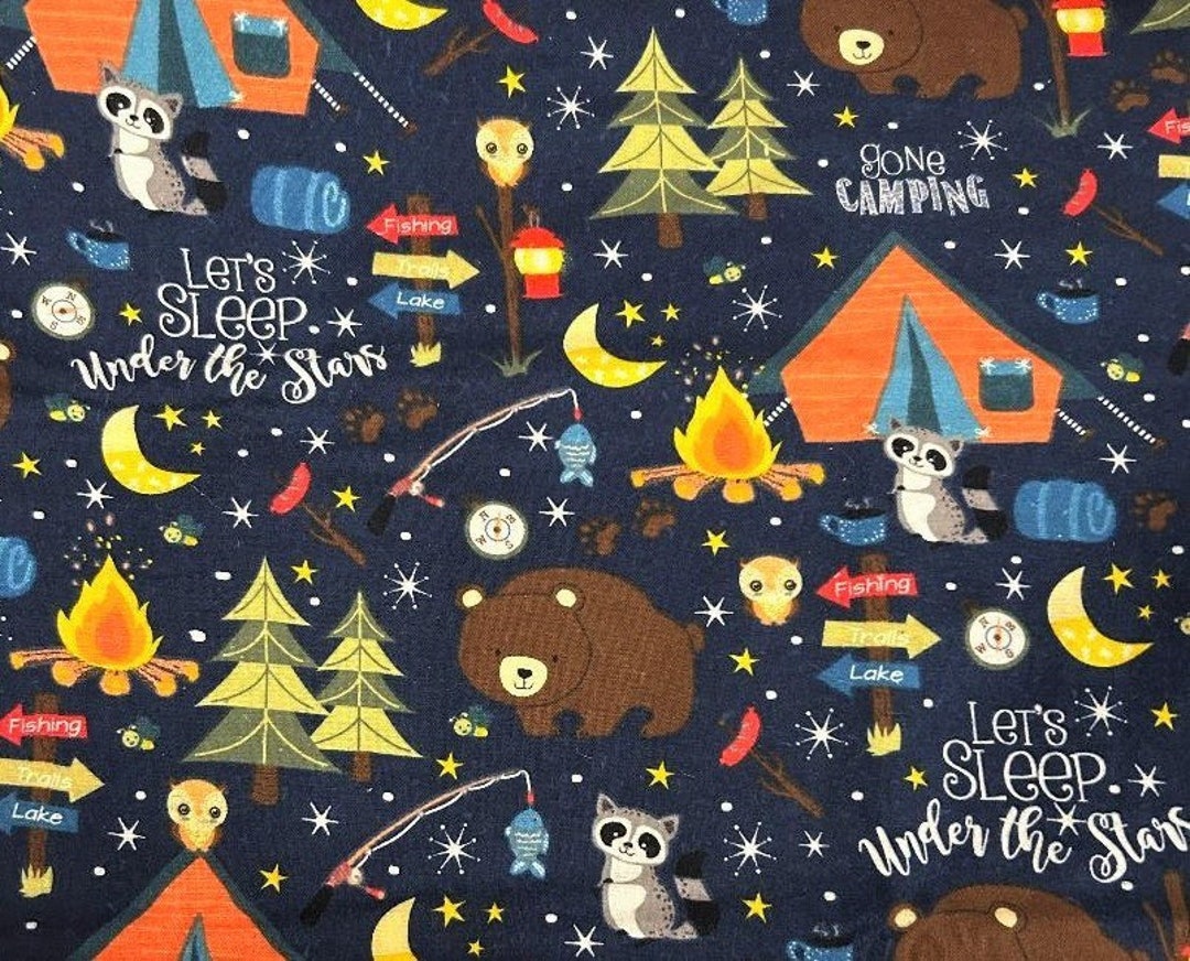 Bears Camping Flannel Navy Blue Cotton Quilting Crafting Sewing Flannel ...