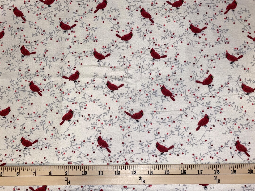 Cardinals Fabric Flannel Christmas Holiday Bird Cardinal Birds Quilting ...