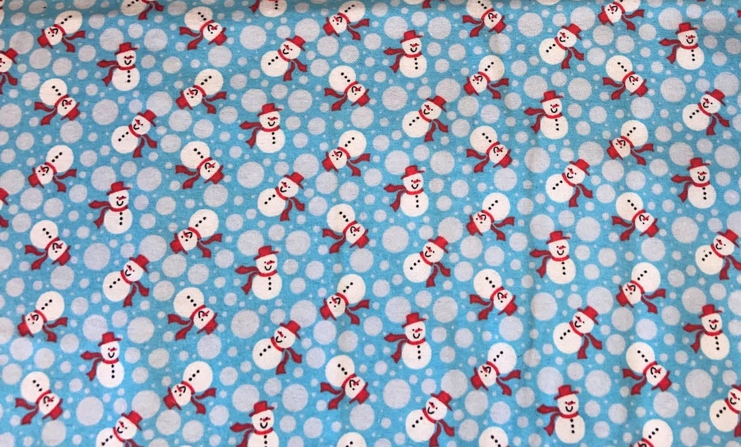 Snowman Flannel Fabric Winter Mini Snowmen Blue Cotton Quilting ...