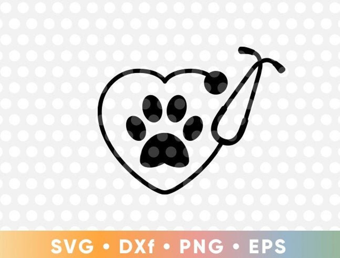 Paw Print Stethoscope SVG Vet Nurse Veterinary Heart Dog Cat Love Paw ...