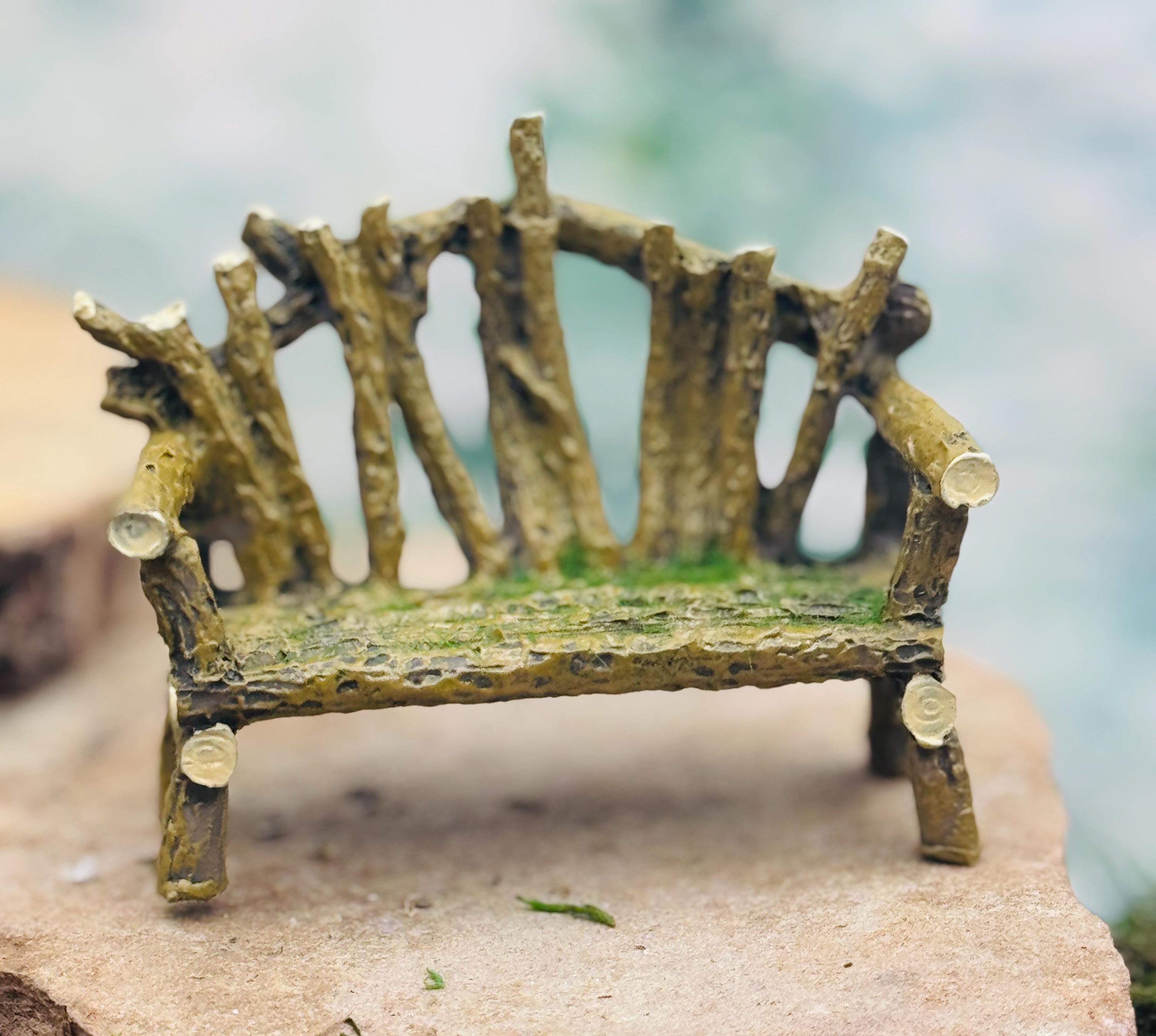 Fairy Garden Miniature Branch Bench: Woodland Dollhouse Furniture Gnome ...