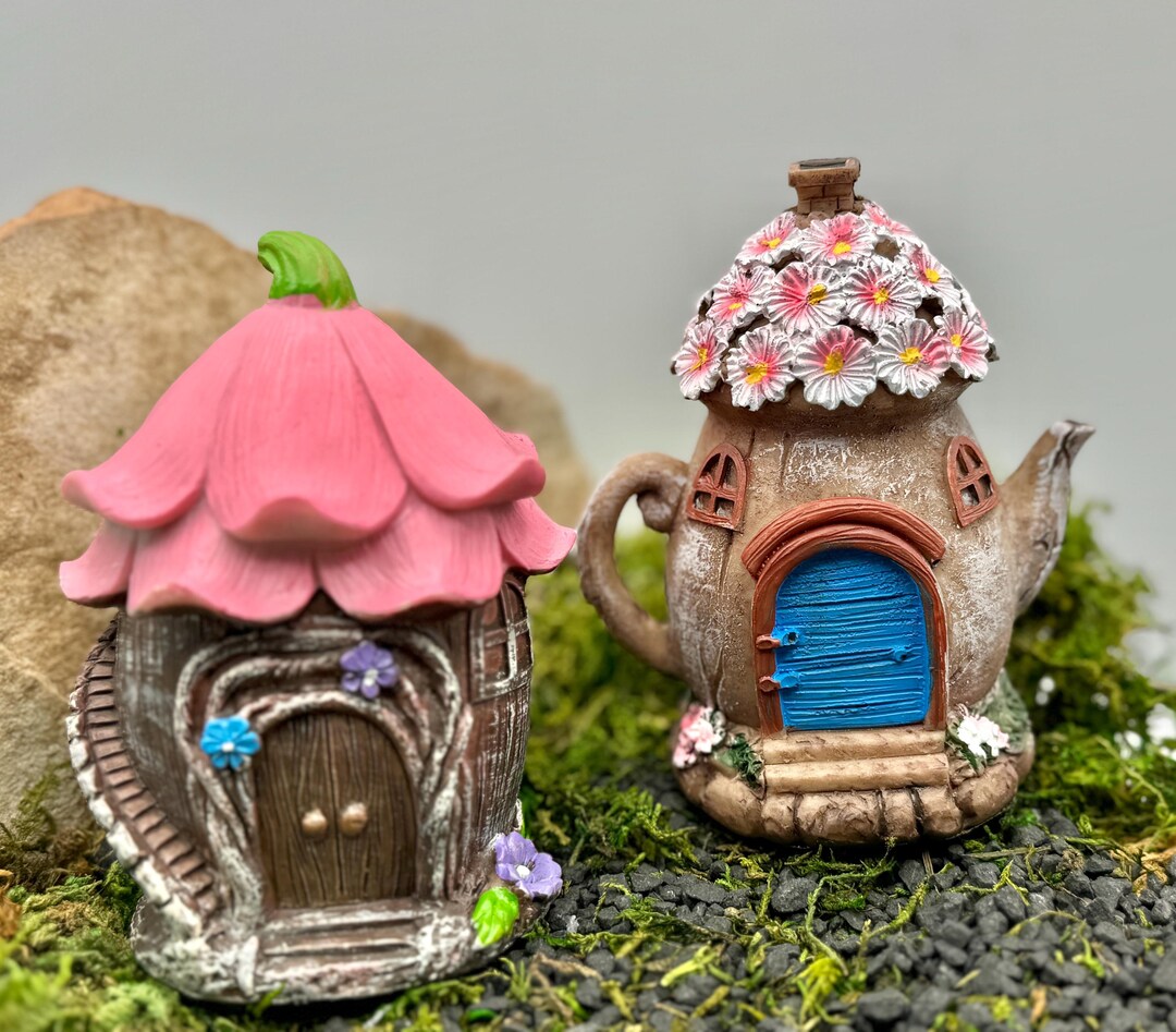 Fairy Garden Tea Pot House-mini Pink Flower Cake Topper-birthday Party ...