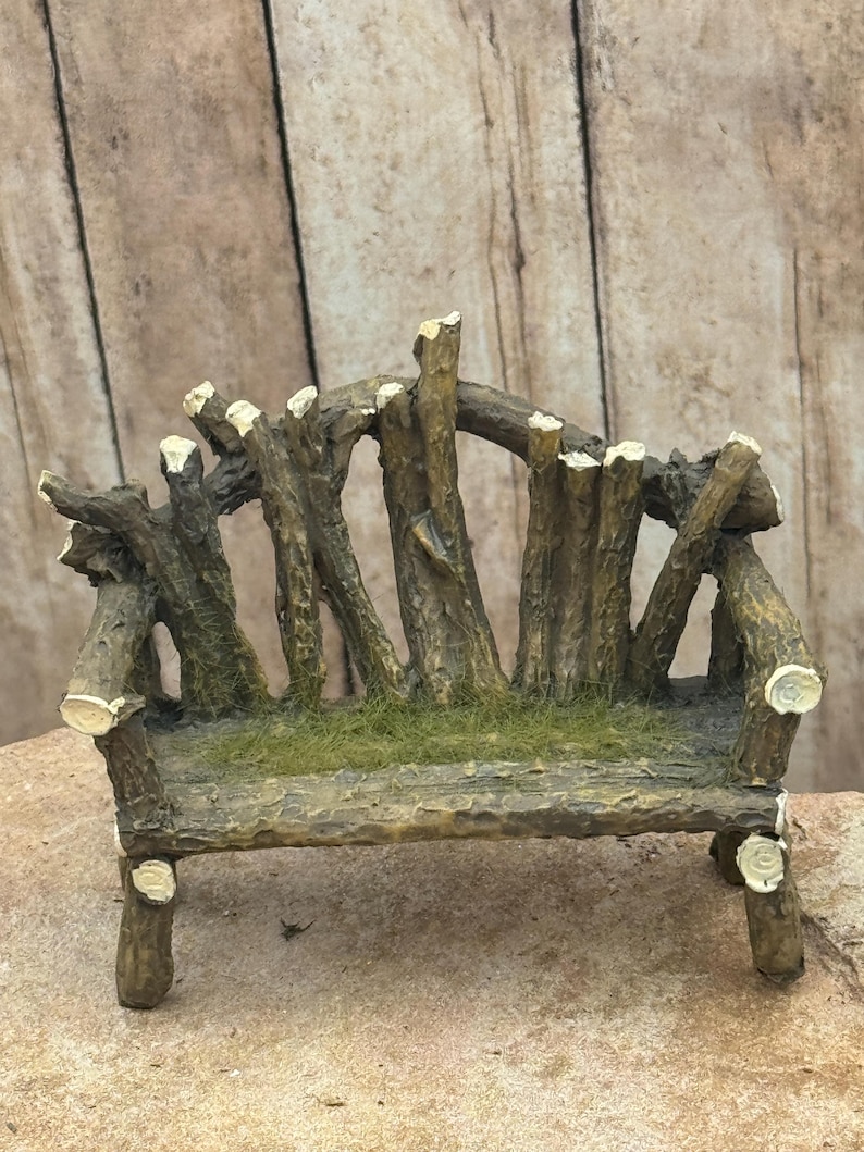 Fairy Garden Miniature Branch Bench: Woodland Dollhouse Furniture Gnome ...