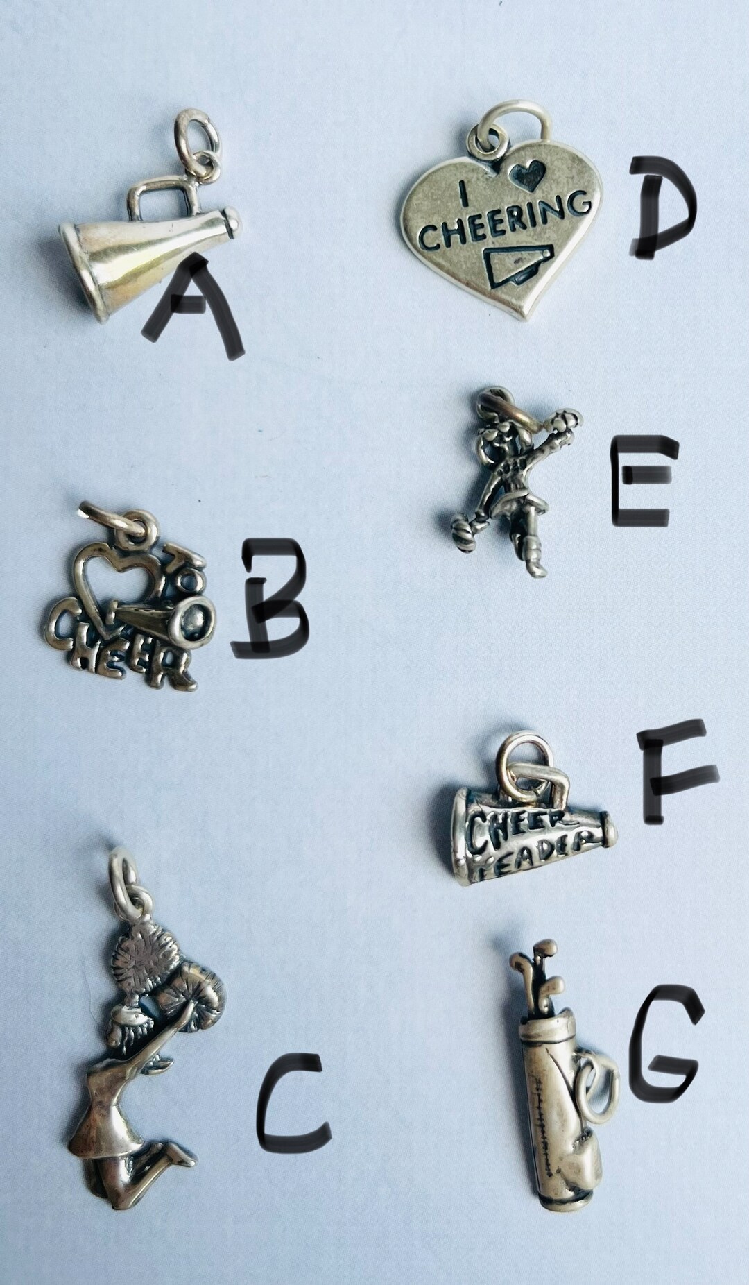 Sterling Silver Vintage Cheerleader Charms - Cheer Charms - Megaphone ...
