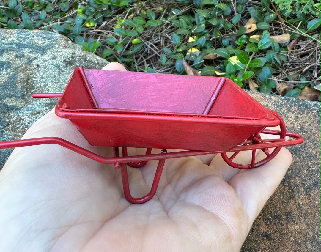 Fairy Garden Wheelbarrow Cake Topper Miniature Red Wagon Birthday Gift Terrarium Gardener ...