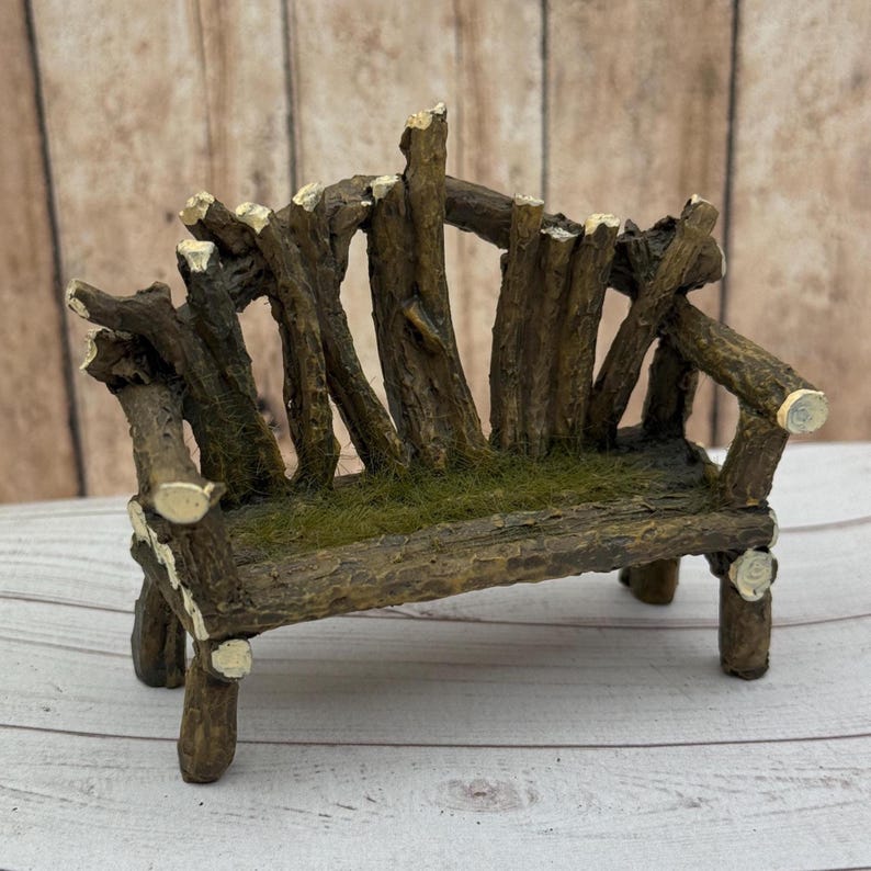 Fairy Garden Miniature Branch Bench: Woodland Dollhouse Furniture Gnome ...